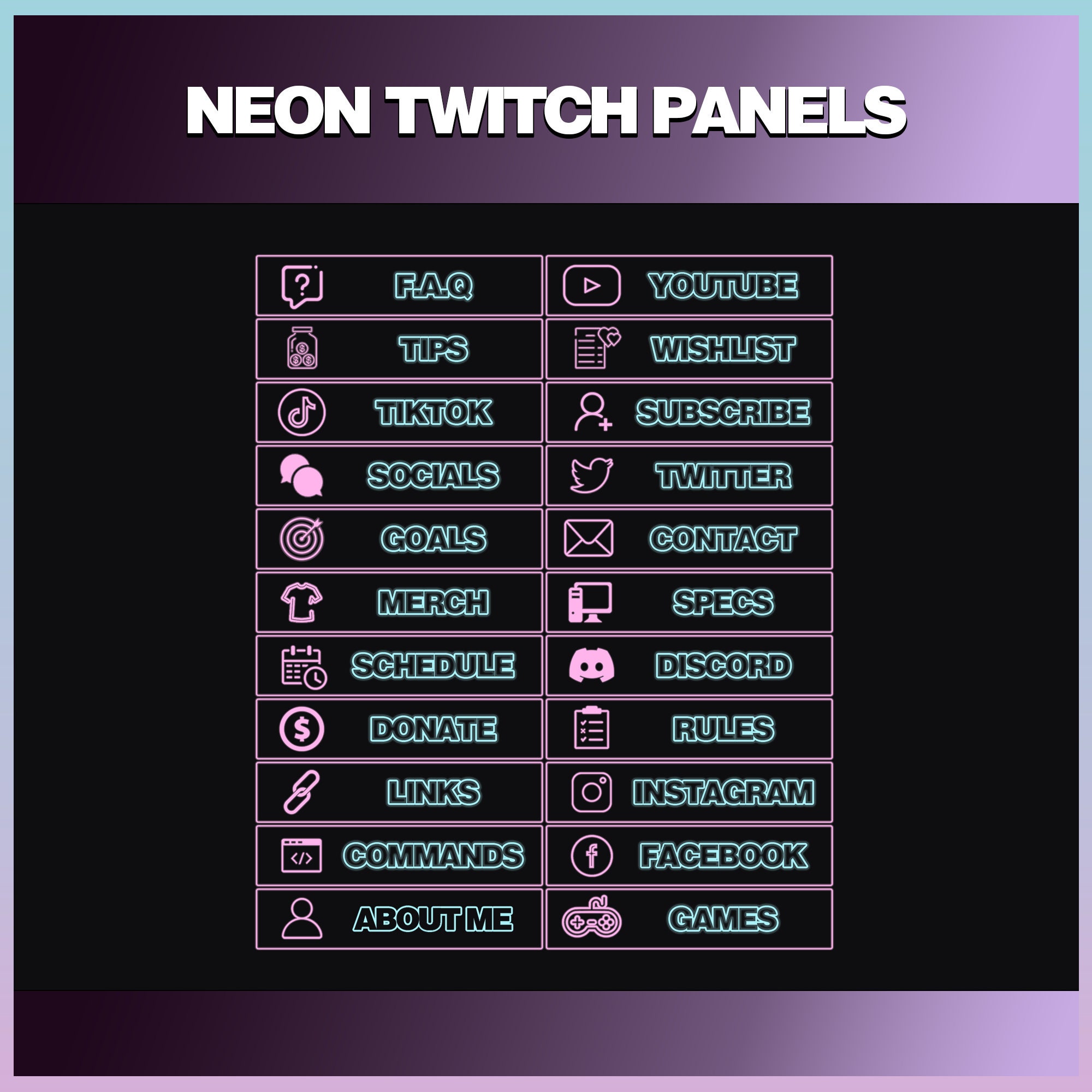 22 Neon Panels for Twitchm, Twitch Panels, Panels Neon, Simple Neon ...
