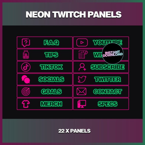 22 Neon Panels for Twitchm Twitch Panels Panels Neon Simple - Etsy