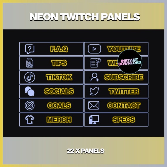 22 Neon Panels for Twitchm Twitch Panels Panels Neon Simple - Etsy