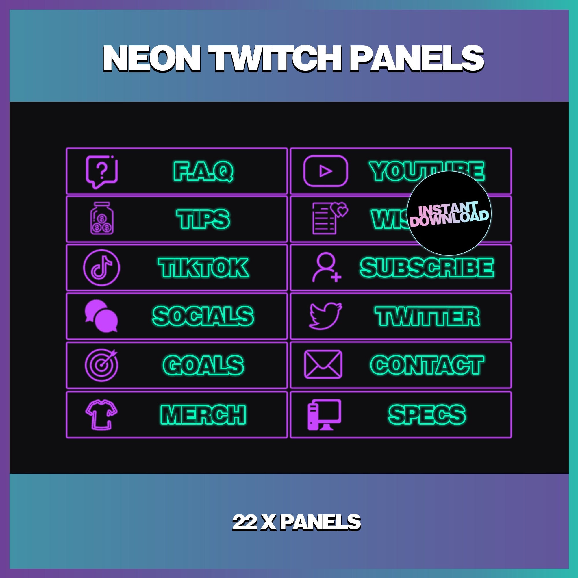 22 Neon Panels for Twitchm, Twitch Panels, Panels Neon, Simple Neon ...