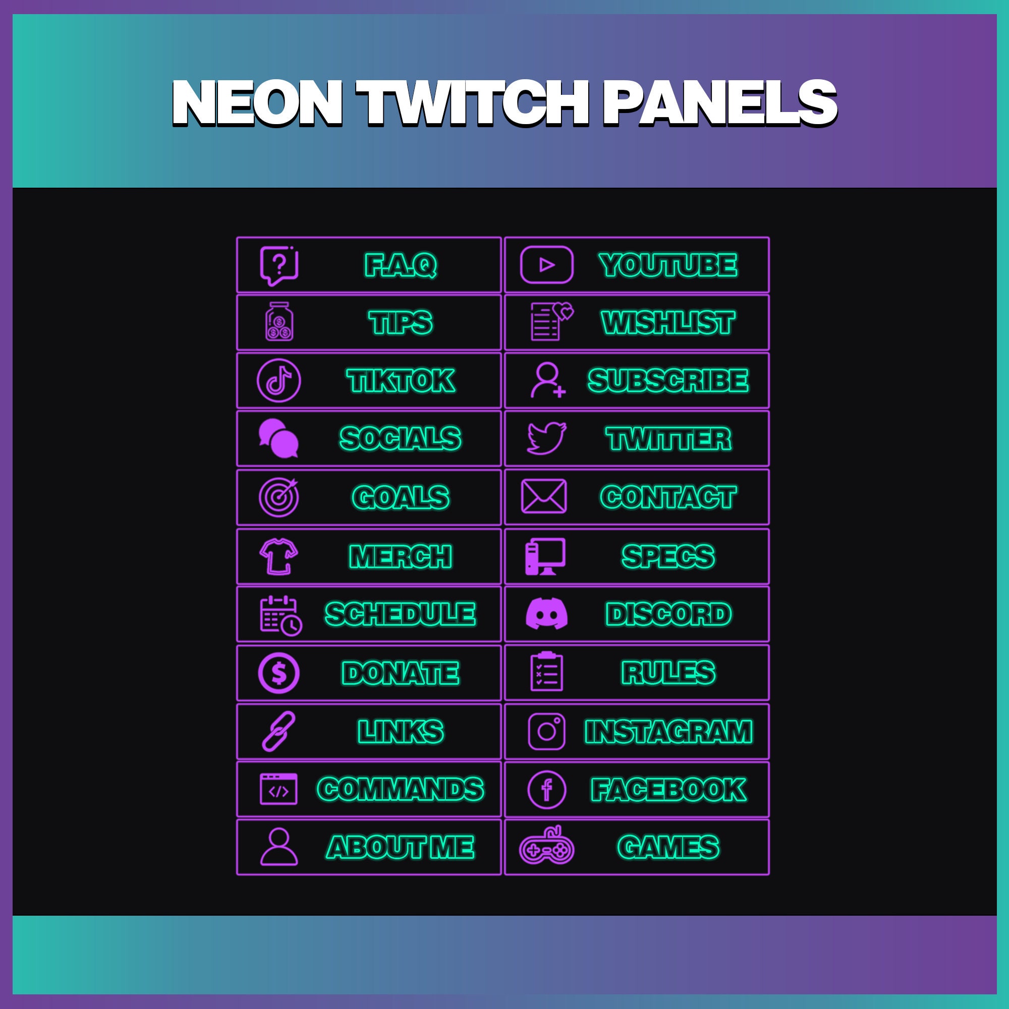 22 Neon Panels for Twitchm, Twitch Panels, Panels Neon, Simple Neon ...