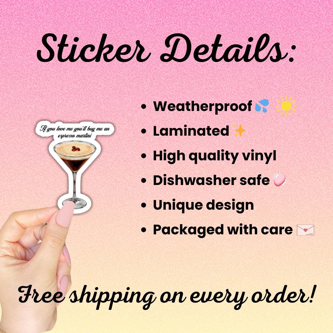 Espresso Martini Sticker, Cute Water Bottle Sticker, Gift for Friend ...