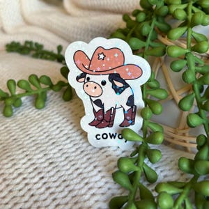 Cowdy Funny Cow Cowboy Sticker, Holographic Sparkly Sticker, Funny Cow ...