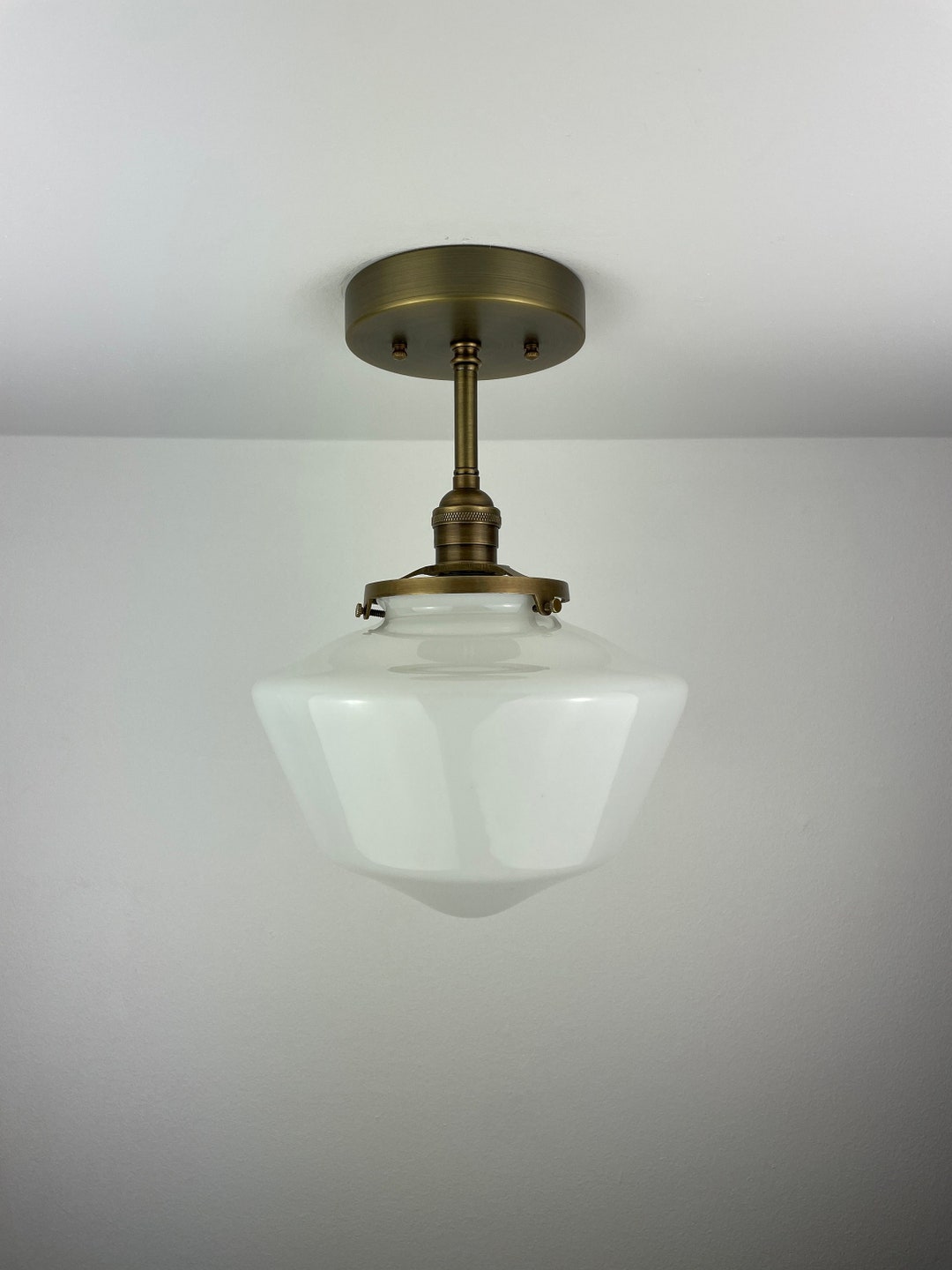 1960's 9" Opal/milk Glass Schoolhouse Shade Now a Semiflush Fixture ...