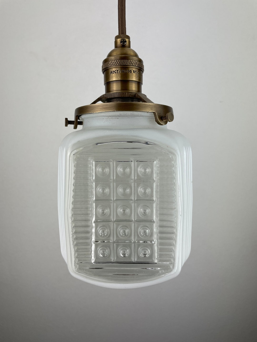 Mid Century Retro Vintage 5" White Shade With Cut/embossed Glass Window ...