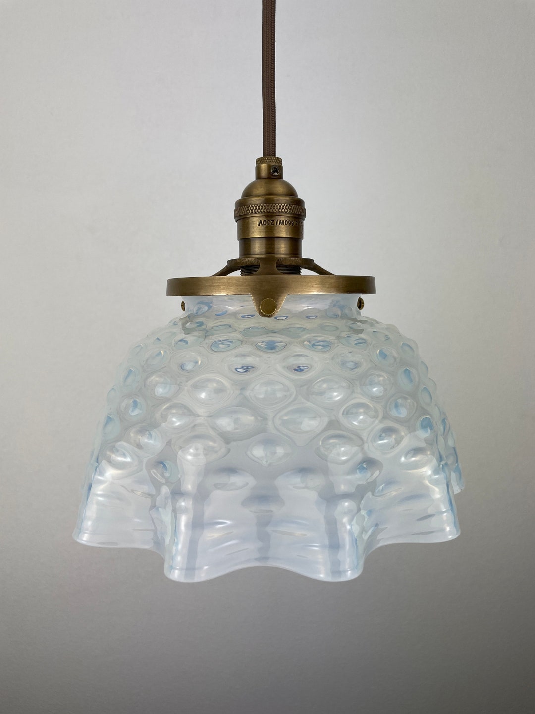 Rare Victorian Powder Blue Thumbprint Glass 8" Shade With Antique Brass ...
