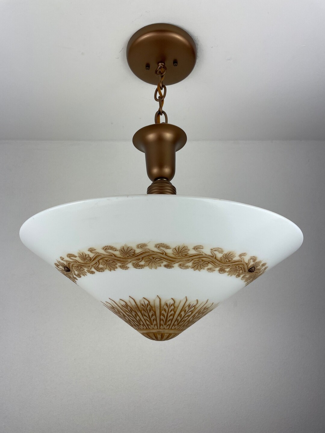 1920's Art Deco 15 1/2" Milk Glass Disc Shade With Beautiful Stenciling ...