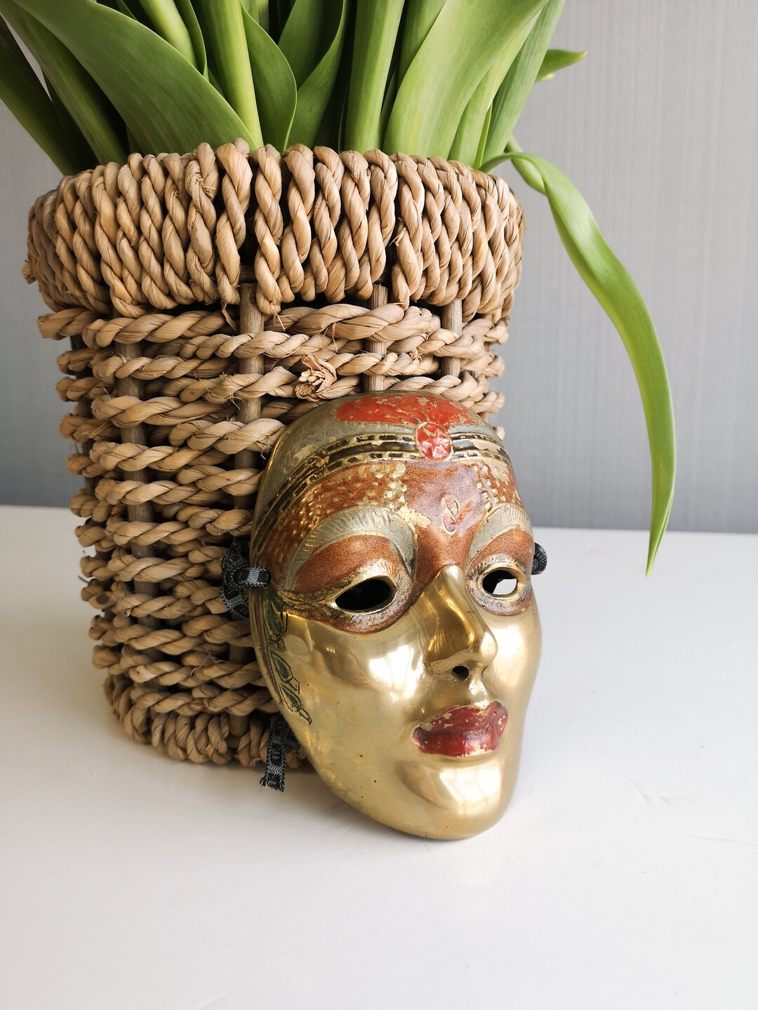 Comedy Playing Mask, Metal Card Mask, Hand Painted Wall Decor, Vintage ...