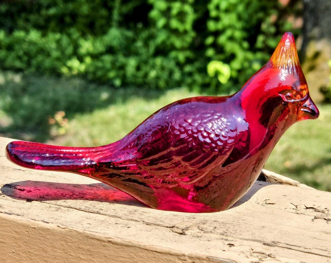 Vintage Fenton Ruby Red Amberina Glass Cardinal Bird #5245 Ru-vintage ...