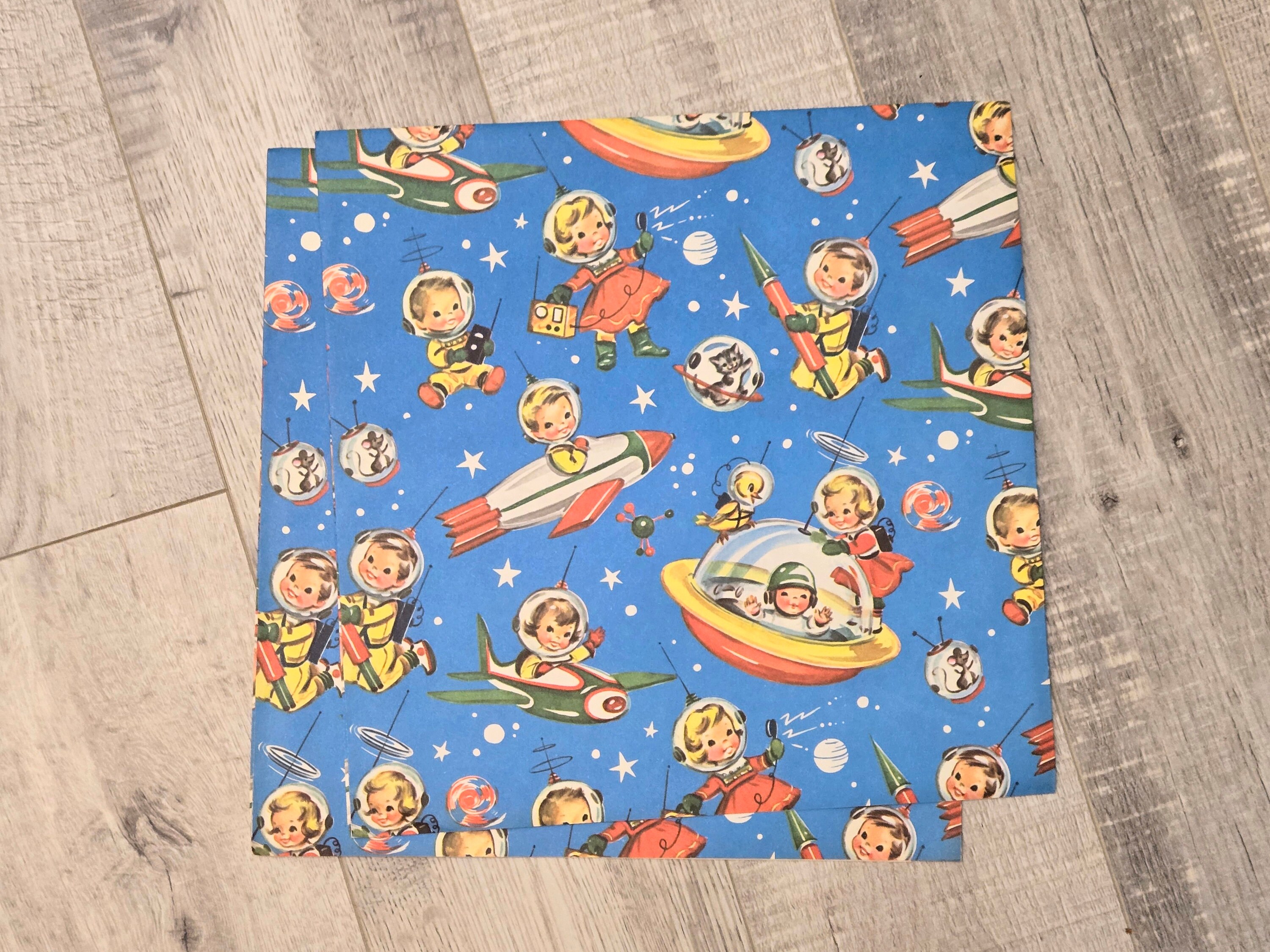 1950's Gift Wrap-rocket Rascals-space-angels-ephemera-baby Shower ...