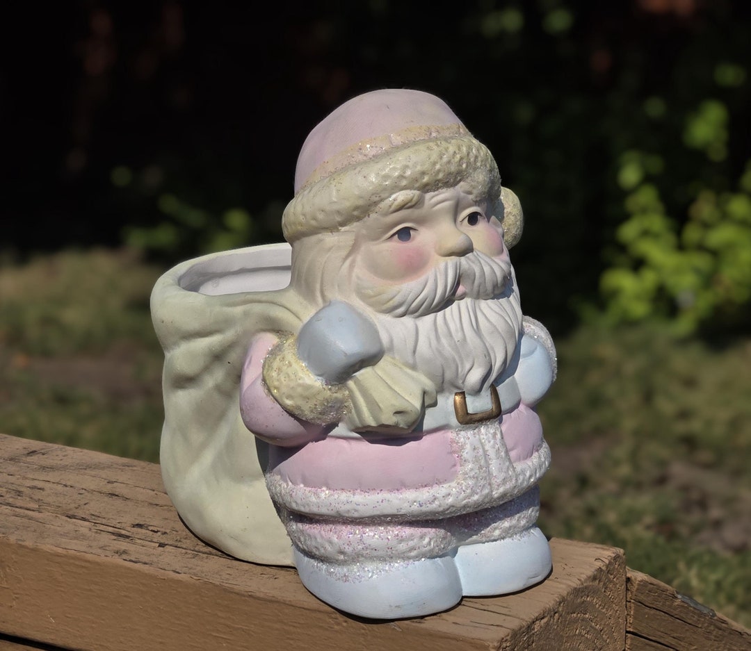 RARE Vintage Pastel Glitter Santa Planter Candy Dish-hand Painted ...