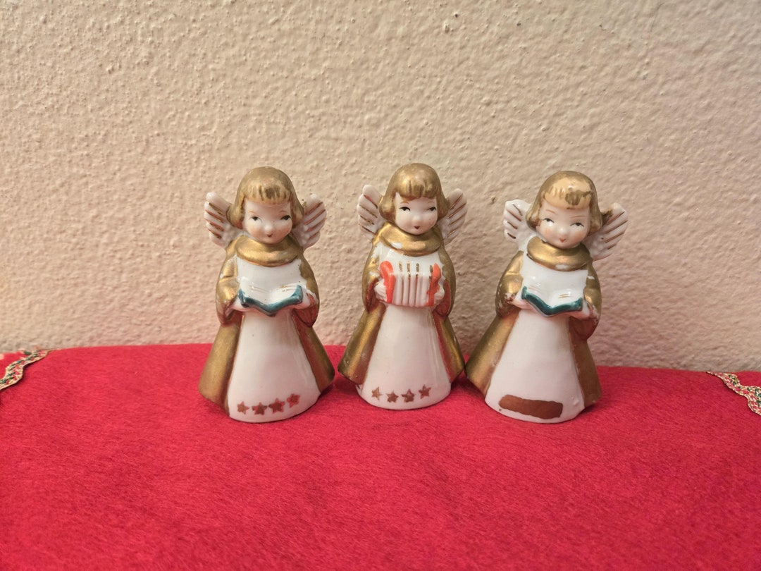 3 Vintage Christmas Angel Figurines-vintage Christmas-candle-lefton ...