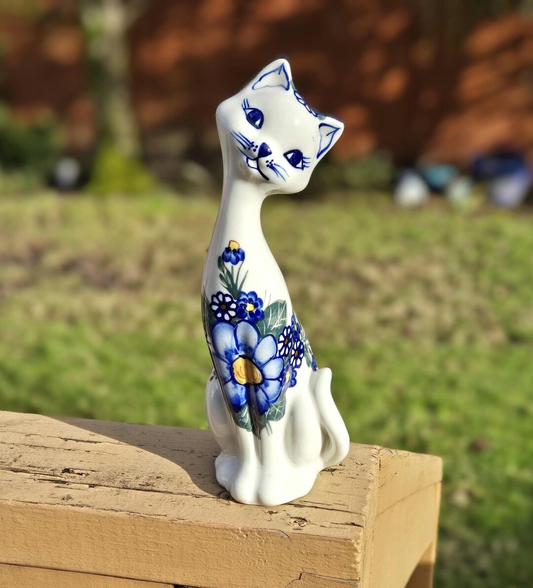 Vintage Floral Siamese Long Neck Cat Figurine-andy-unikat Poland-polish ...