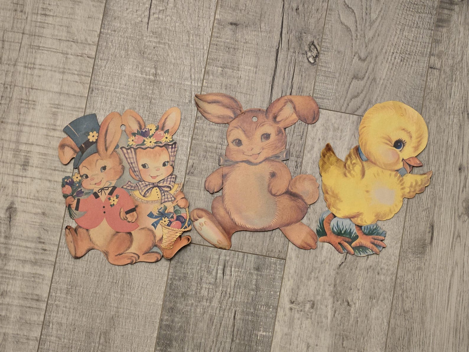 1960's 3pc Dennison Easter Bunny & Chick Cut Out Die Cut-vintage Easter ...