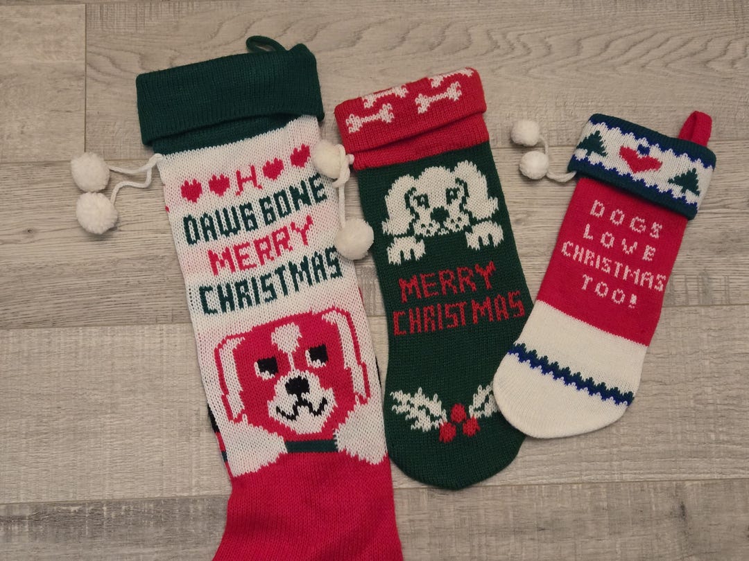 3 Vintage Dogs Knit Stockings-dawg Gone Merry Christmas-dogs Love ...