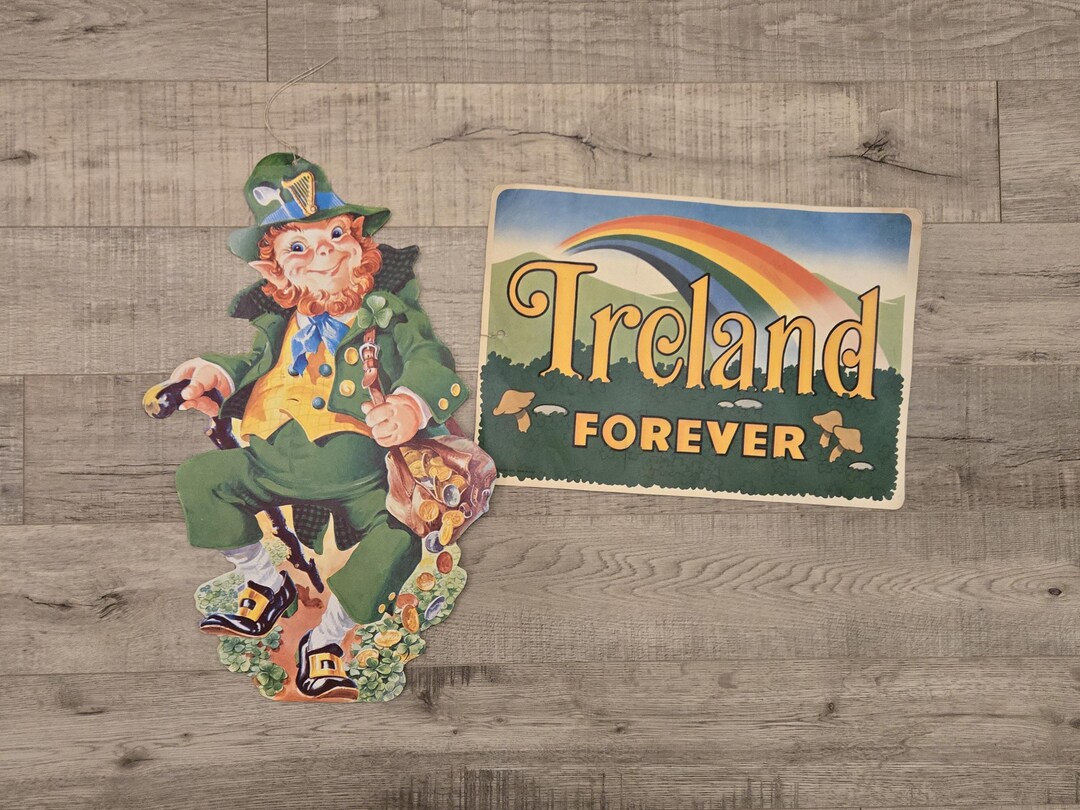 2pc 1970's Beistle & Dennison Leprechaun and Ireland Die Cut-st Patrick ...