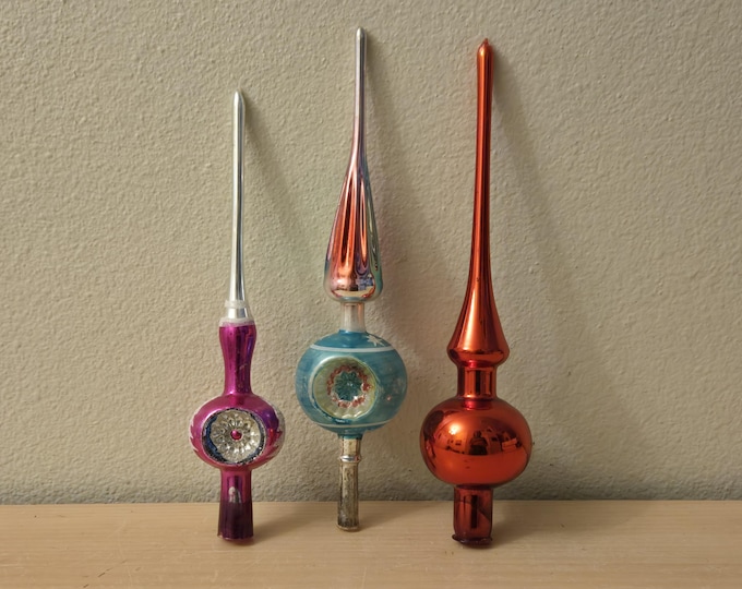 Vintage 11" Mercury Glass Tree Toppers-pink, Red & Turquoise-spire ...