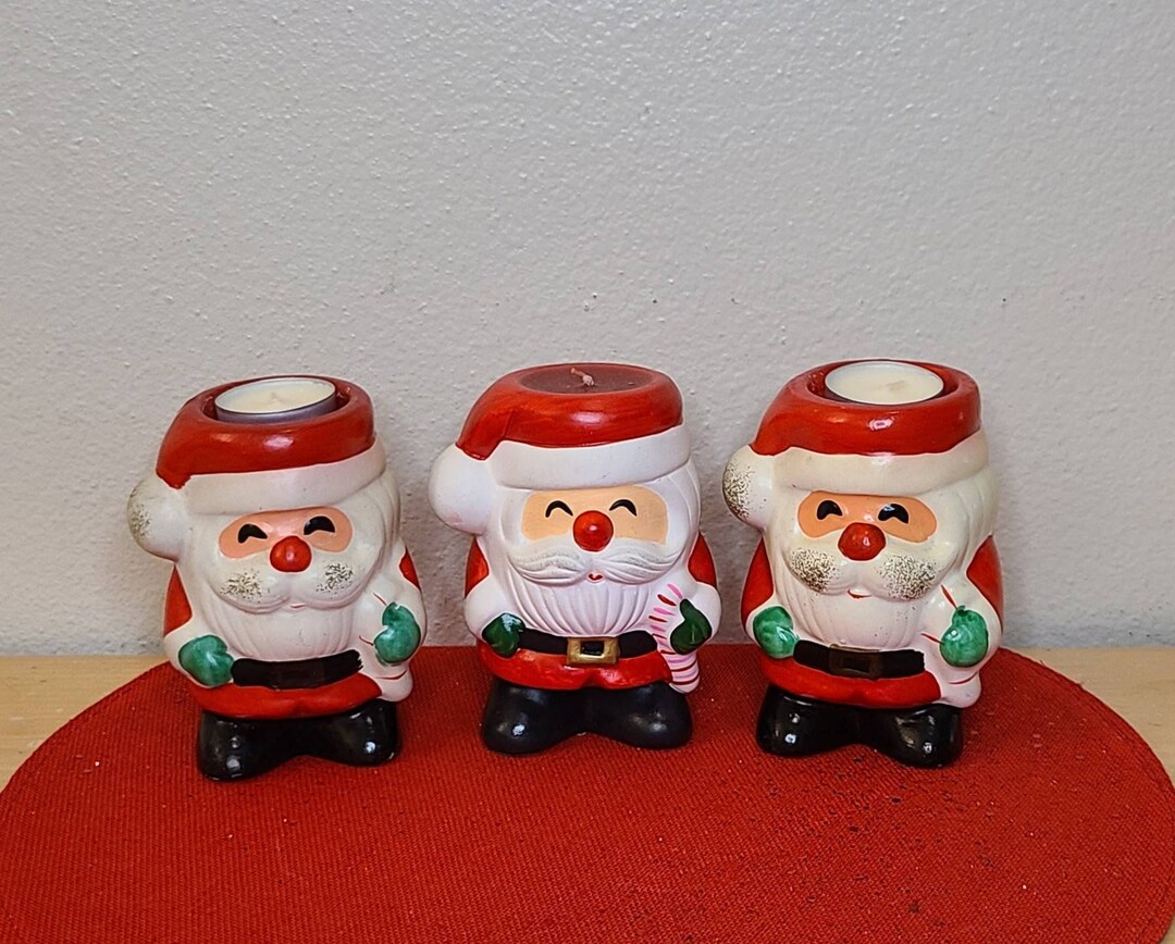 1970's Santa Tea Light Candle Holders-vintage Christmas-christmas Decor ...
