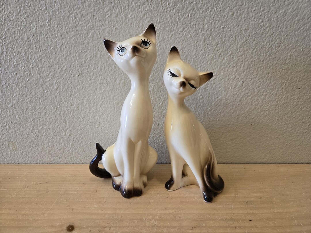 1960's Vintage Siamese Long Neck Cat Figurines-kitschy-cat Decor-mid ...