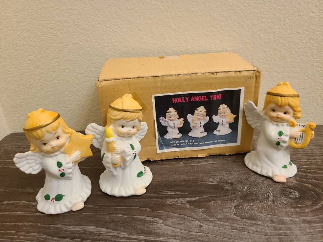 1980's Holly Angel Trio #54-218-vintage Christmas Decor-porcelain ...