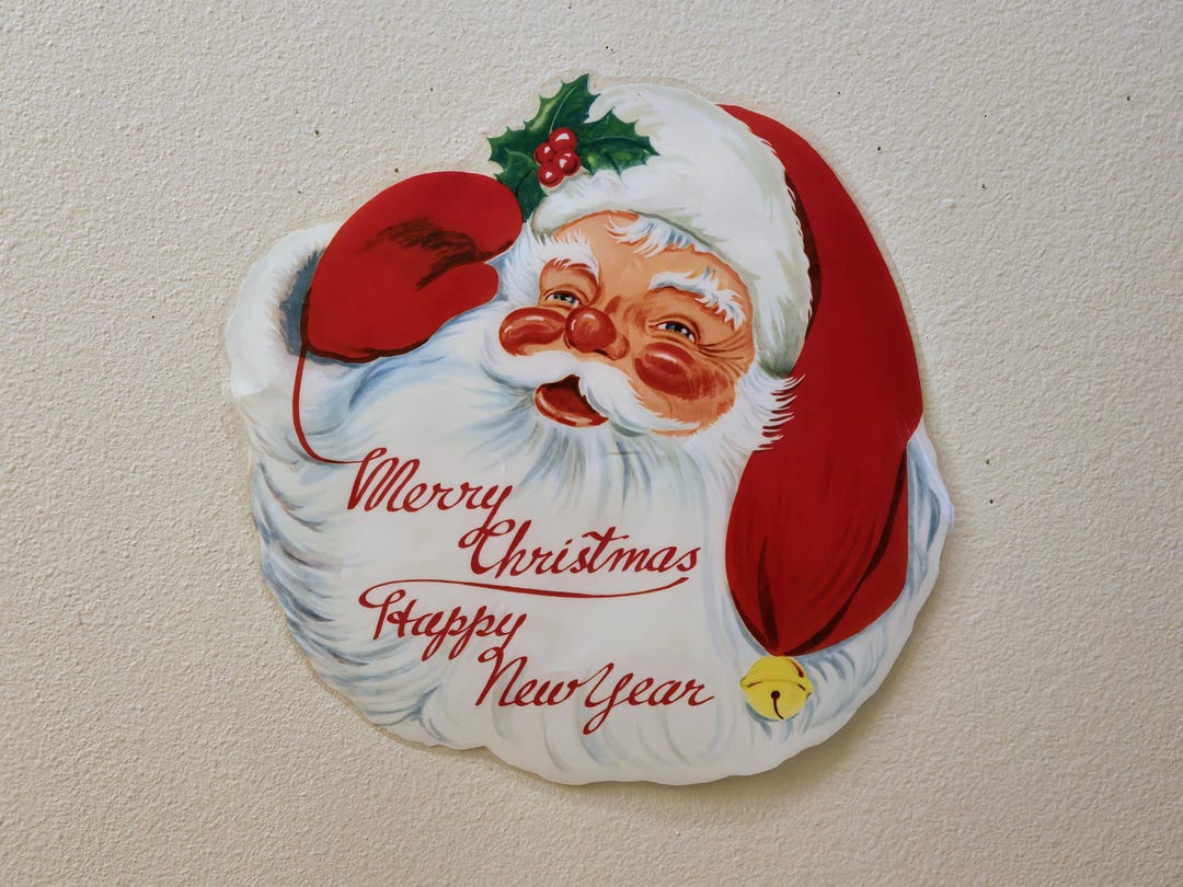 RARE 1960's Vintage Santa Head Plastic Christmas Die Cut-vintage ...