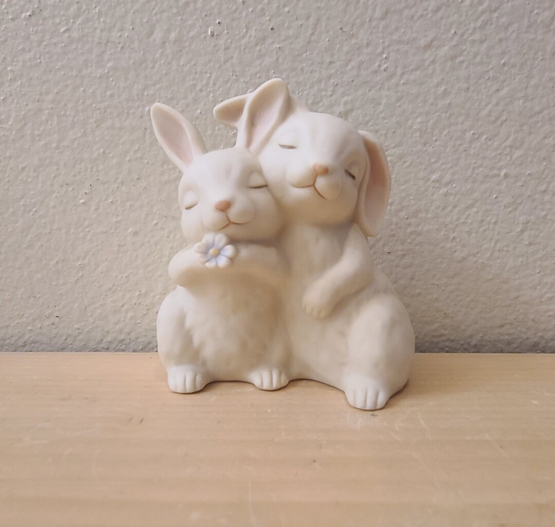 1990 Vintage Homeco Bunny Figurine-he Loves Me-easter Decor-vintage ...