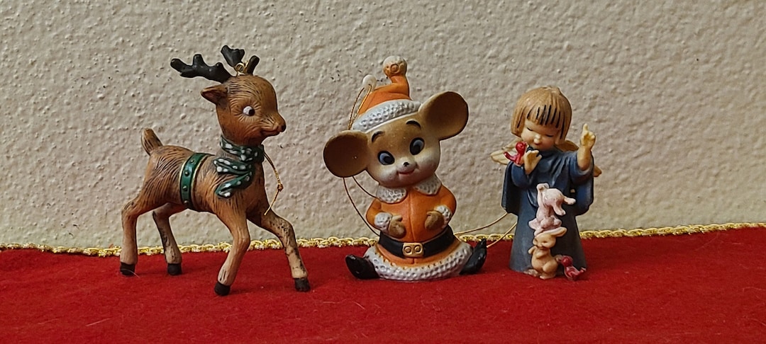 Vintage 3pc Christmas Ornaments-reindeer-mouse-angel-vintage Christmas ...