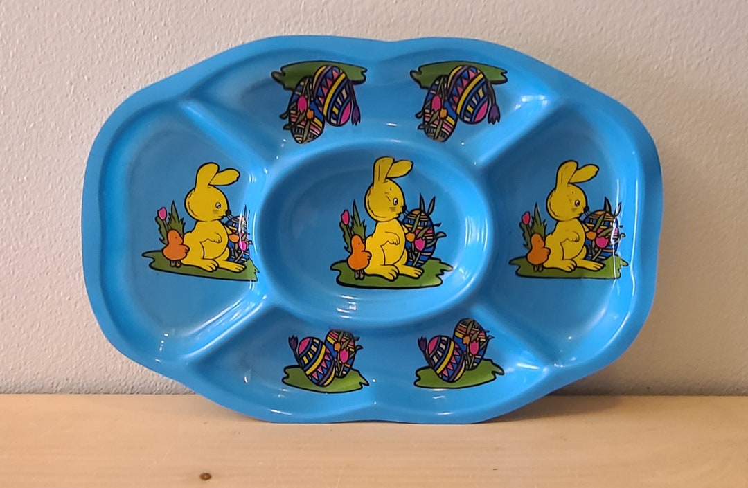 Vintage Plastic Bunny Easter Serving Tray-divided Tray-easter Decor ...