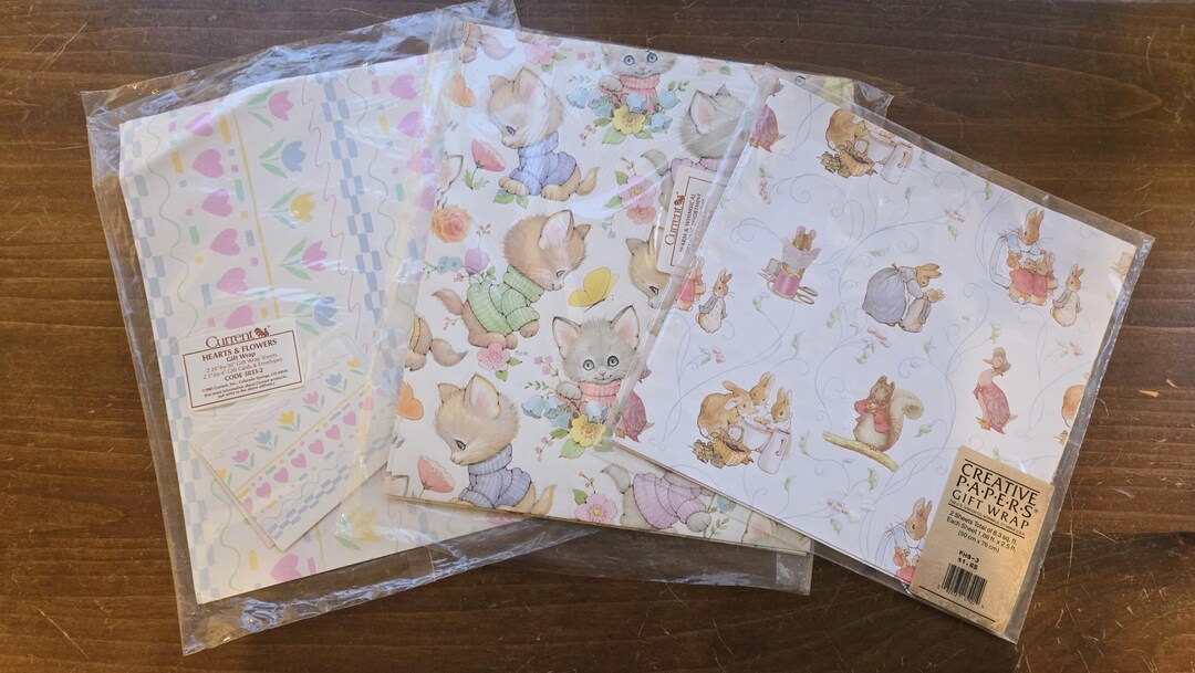 1980's Vintage Gift Wrap-peter Rabbit-ruth Morehead-kitten-teddy Bear ...