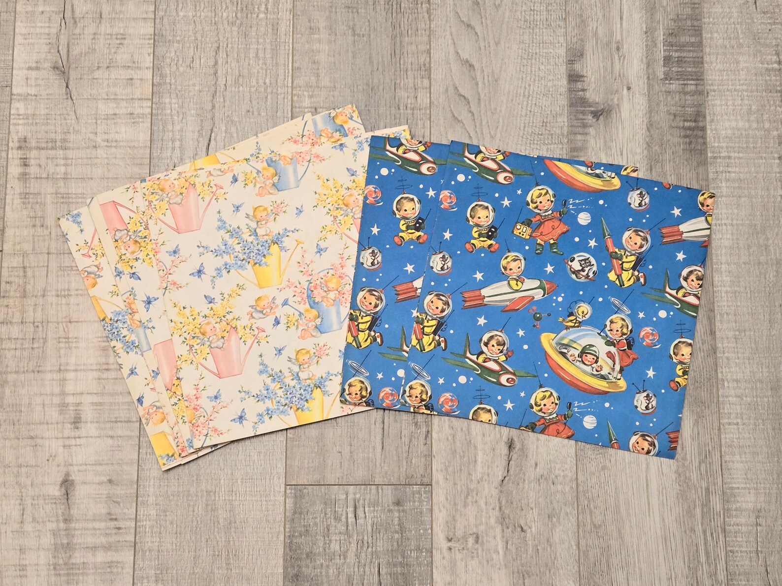 1950's Gift Wrap-rocket Rascals-space-angels-ephemera-baby Shower ...