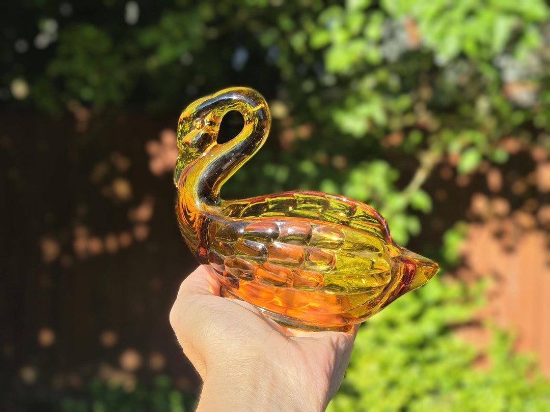 Vintage Viking Glass Amber Swan Candy Dish-vintage Glass-mid Century ...