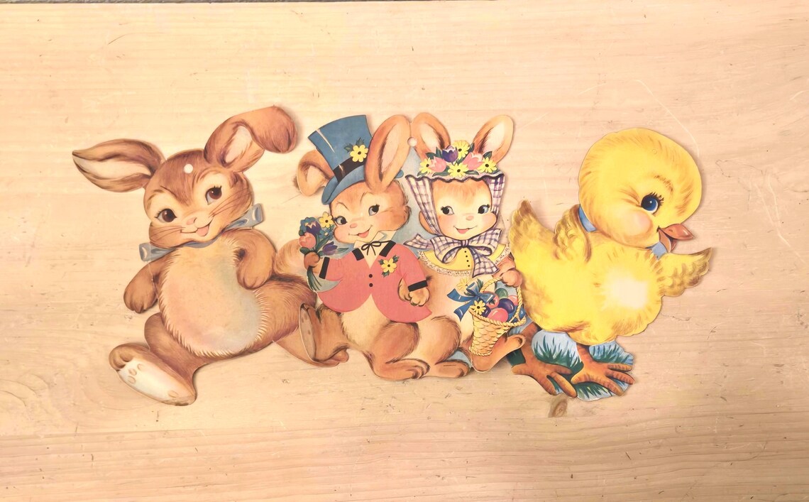 1960's 3pc Dennison Easter Bunny & Chick Cut Out Die Cut-vintage Easter ...