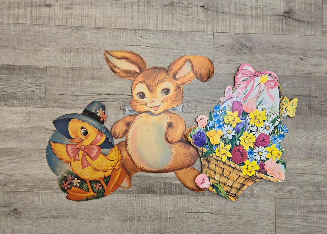 RARE 1960's 3pc Dennison Bunny Eureka Duck & Flower Basket Cut Out Die ...