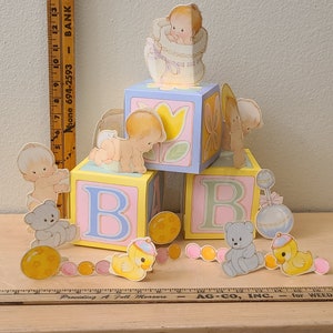 1970's 3D Baby Shower Centerpiece-hallmark-baby Decor-blocks-baby ...