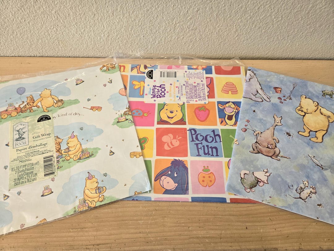4 Full Sheets Winnie the Pooh Gift Wrap-disney-baby Shower-kid Wrapping ...