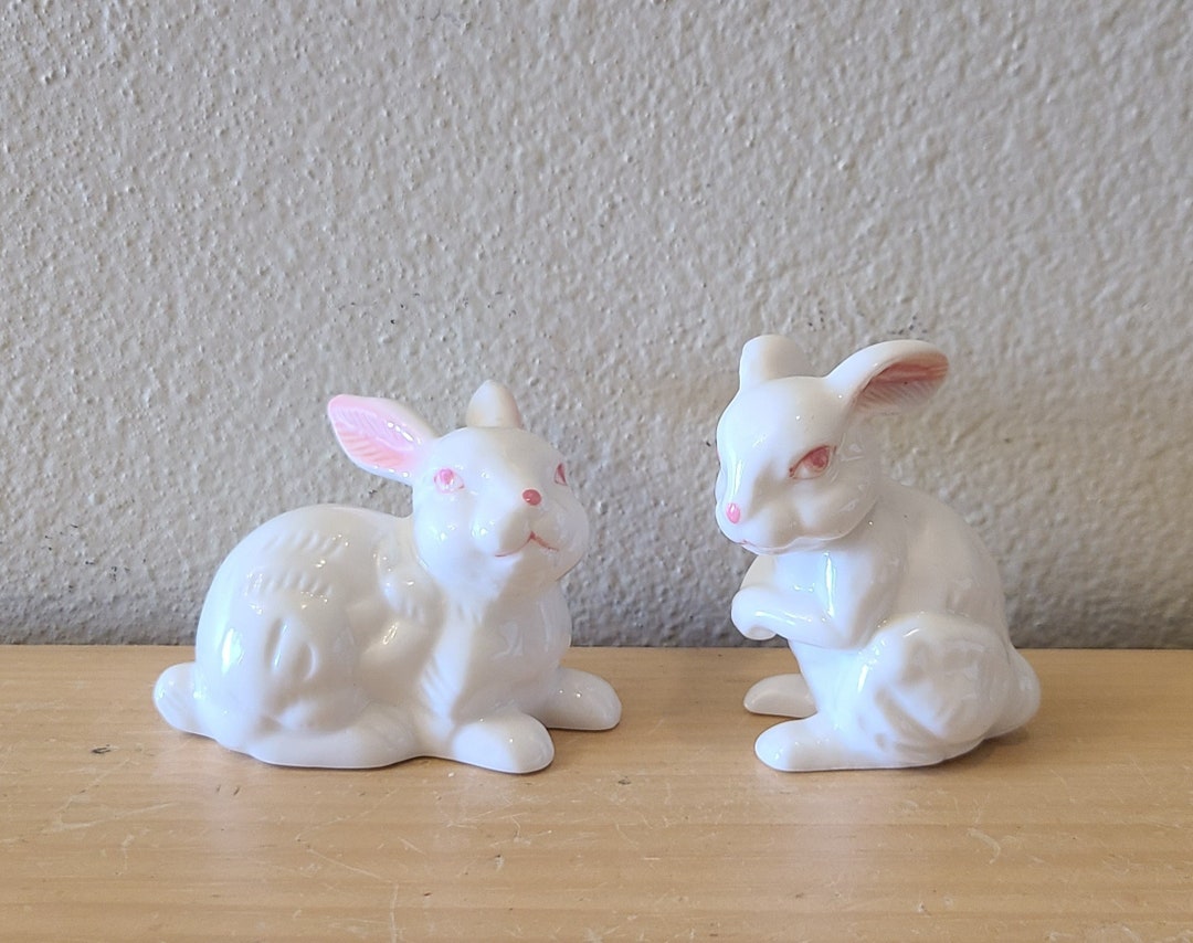 Vintage Porcelain White Bunny Figurines-easter Decor-vintage Easter ...