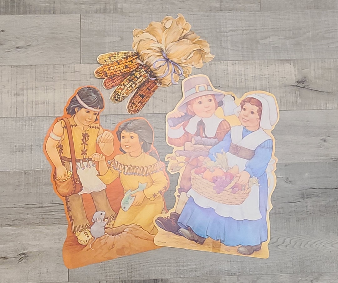 3pc Vintage Thanksgiving Die Cuts-pilgrim-native Americans-indian Corn ...