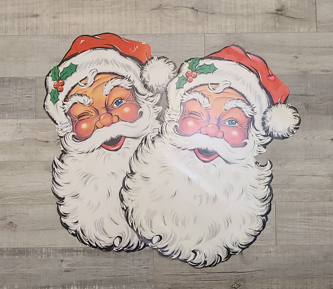 2pc RARE 1970 Beistle 25" Winking Santa Head Christmas Die Cuts-vintage ...