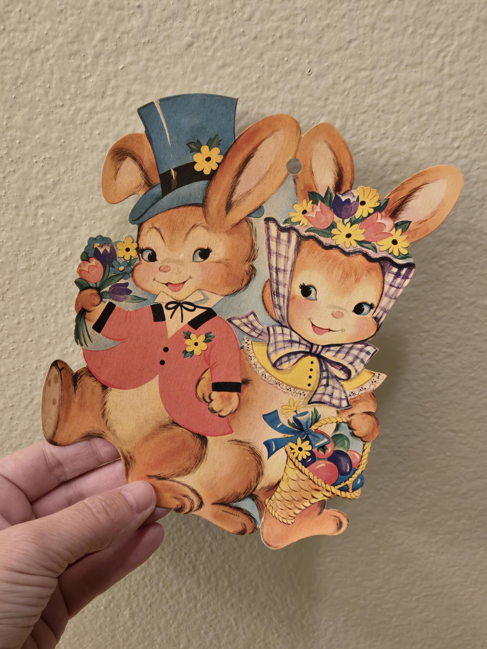 1960's 3pc Dennison Easter Bunny & Chick Cut Out Die Cut-vintage Easter ...