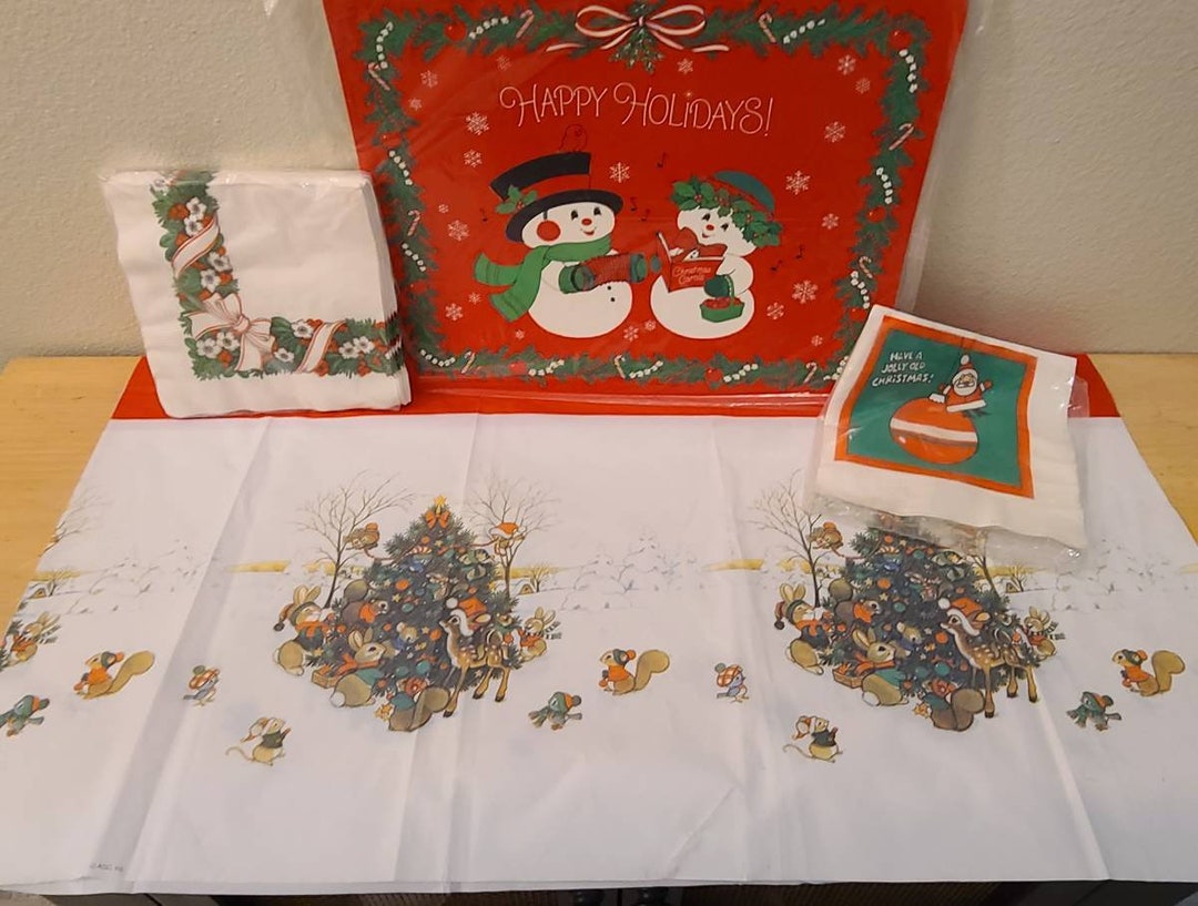 1980's Christmas Table Placemats Tablecloth Napkins-vintage Christmas ...