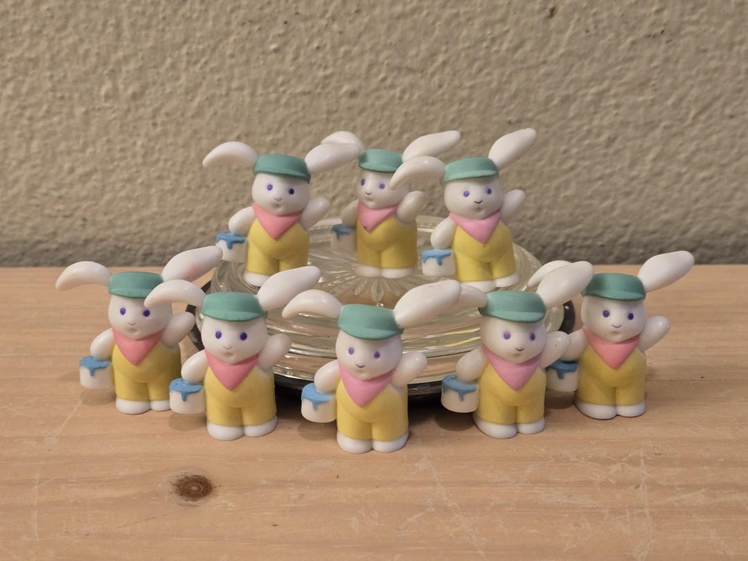 8pc Vintage 1990 Hallmark Bunny With Egg Paint Bucket Figurines-merry ...