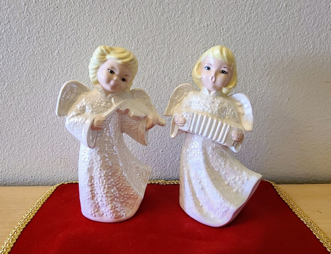 Vintage Hand Painted Angel Figurines-vintage Christmas-angel Decor ...