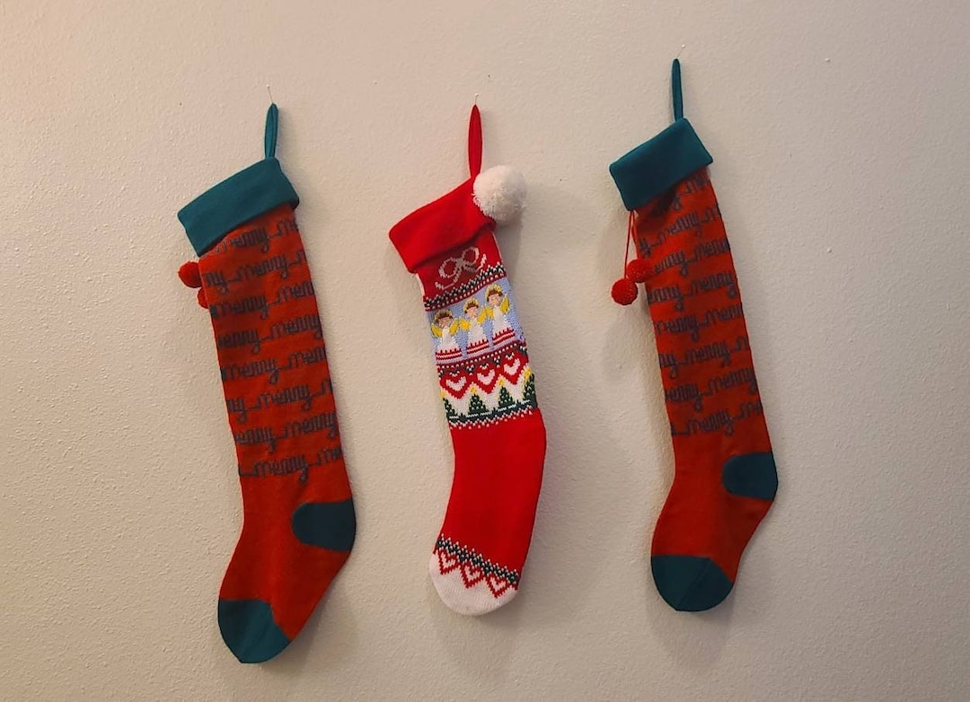1980's Vintage Knit Christmas Stockings-hallmark-dept 56-angel-merry ...