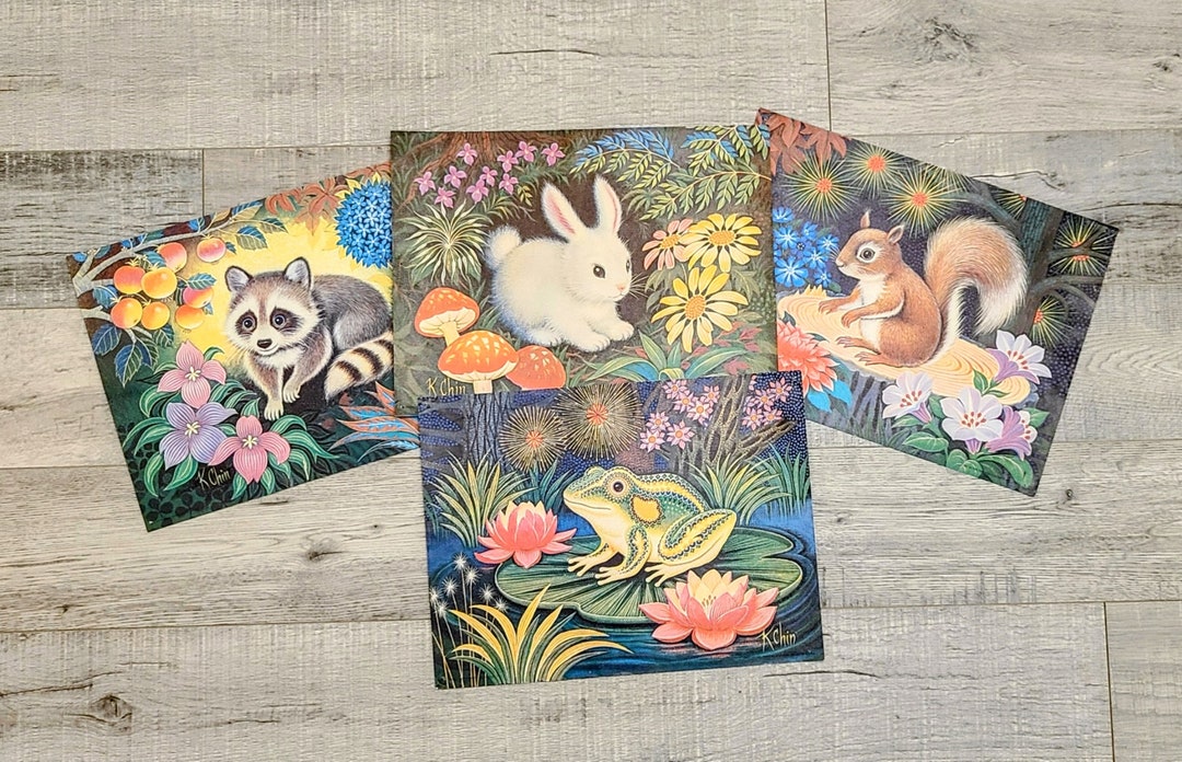 1972 4pc Animal Lithograph Prints by K Chin-nursery Decor-mid Century ...