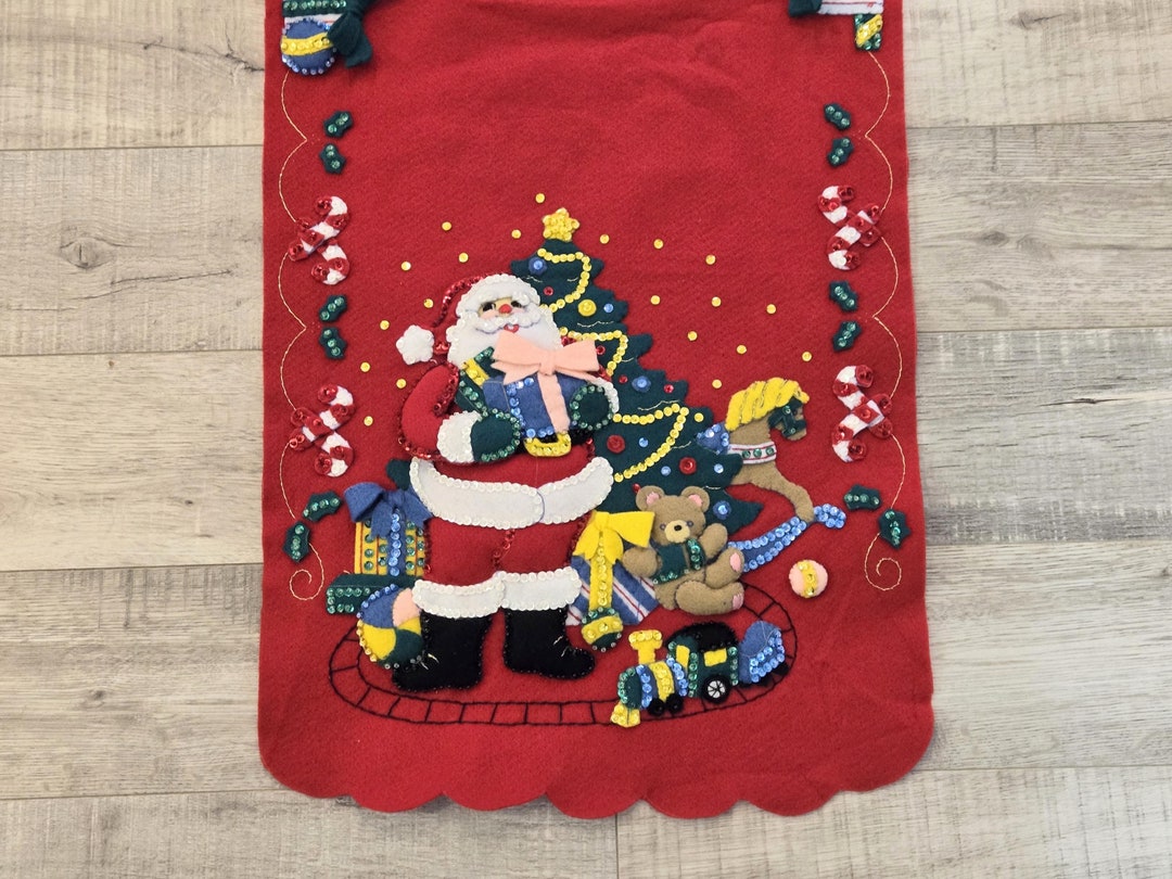 Vintage 40"x15" Bucilla Completed "santa & Tree" #83123 Table Runner ...