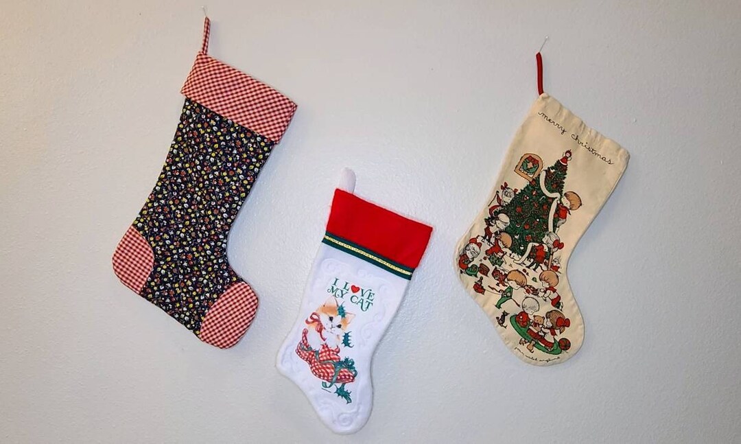 1980's Vintage Christmas Stockings-christmas Decor-retro Stockings-cat ...