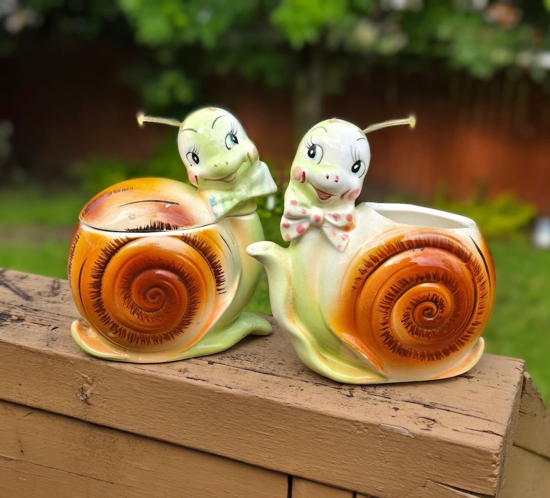 RARE 1950's Snappy the Snail Creamer & Sugar Bowl-enesco ...