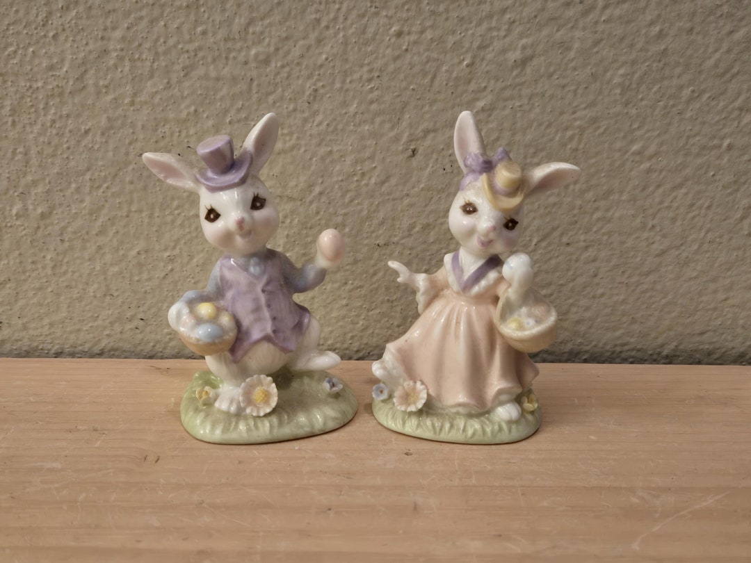Vintage Napco Bone China Bunny Figurines-easter Decor-vintage Easter ...