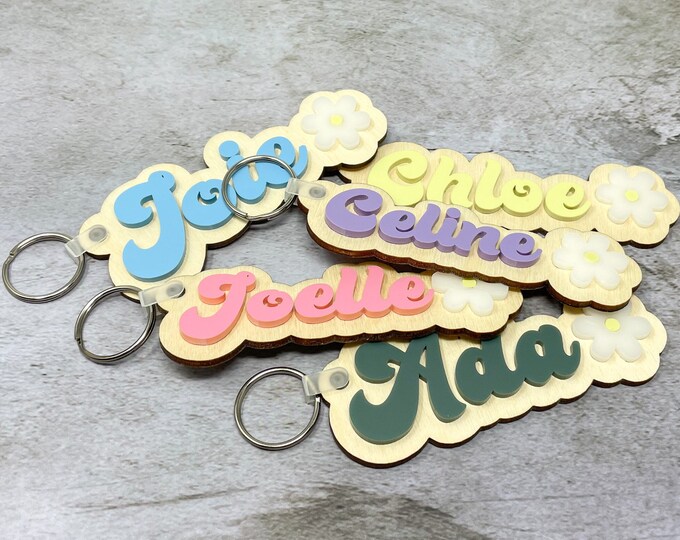 Daisy Backpack Tag for Kids, Personalized Keychain, Name Keychain, Name ...