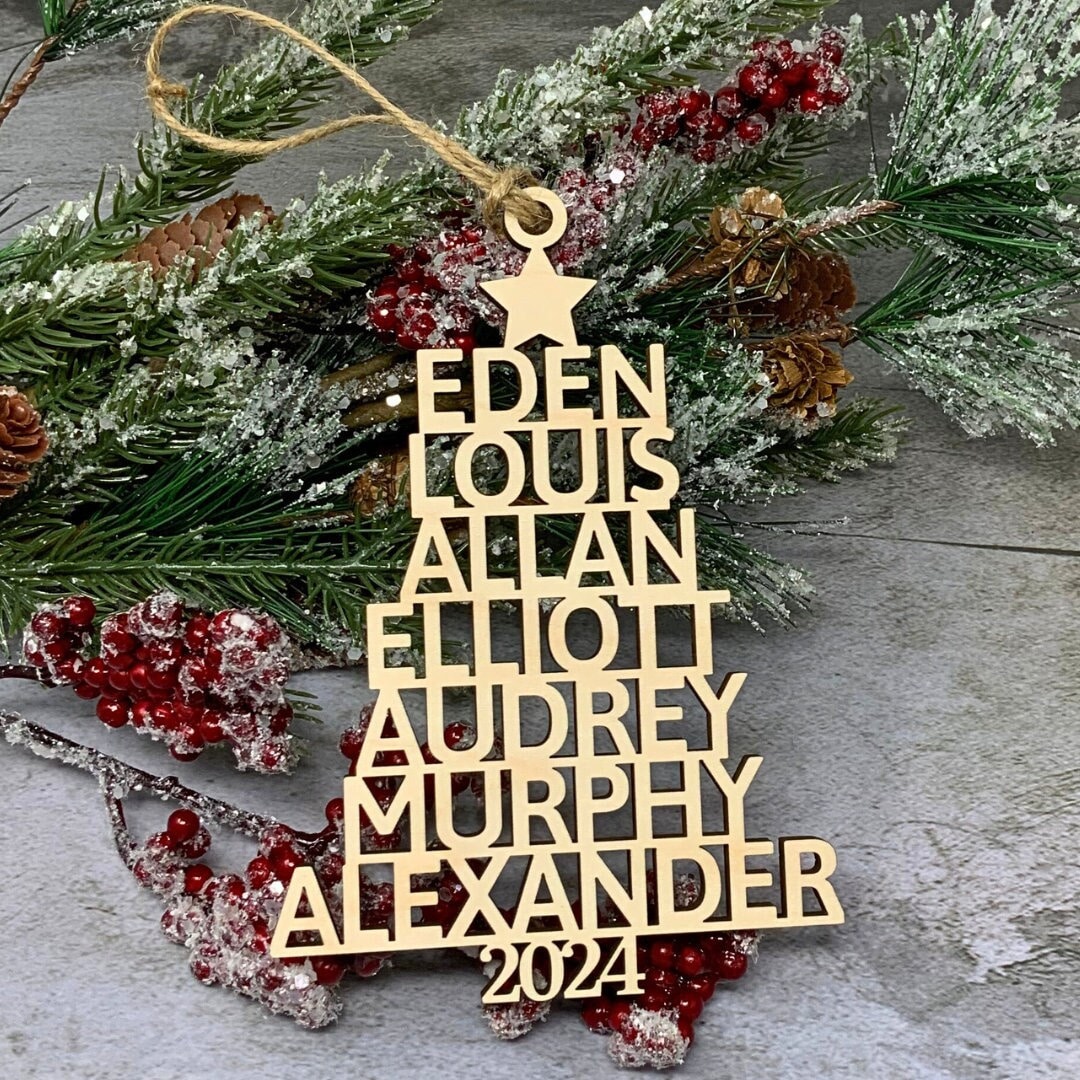 Personalized Family Names Tree Ornament - 2024 Christmas Tree Names ...